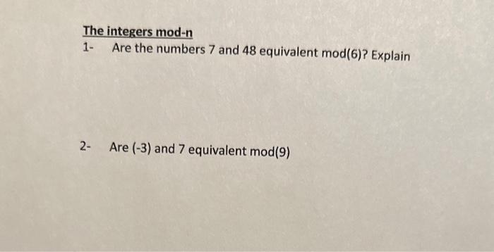Solved The integers mod-n 1- Are the numbers 7 and 48 | Chegg.com