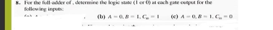 Solved 8. For the full-adder of, determine the logic state | Chegg.com