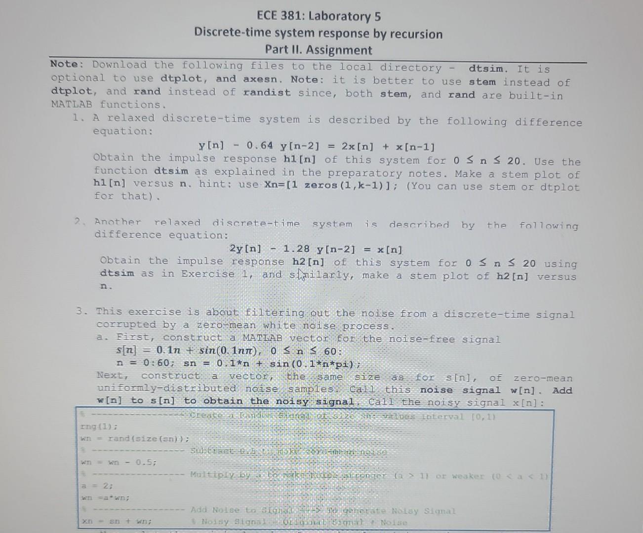 Solved Discrete-time system response by recursion Part II. | Chegg.com