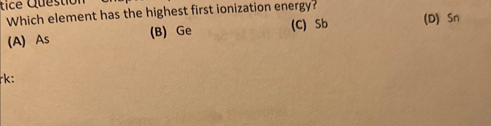 Which element has the highest first ionization | Chegg.com