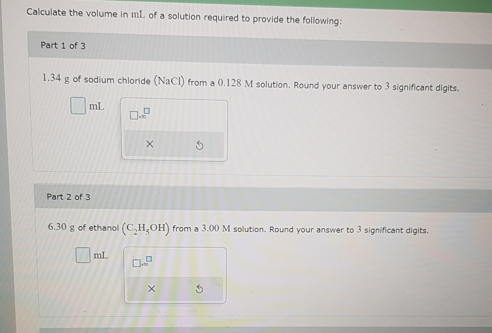 Solved Calculate the volume in mL of a solution required to | Chegg.com