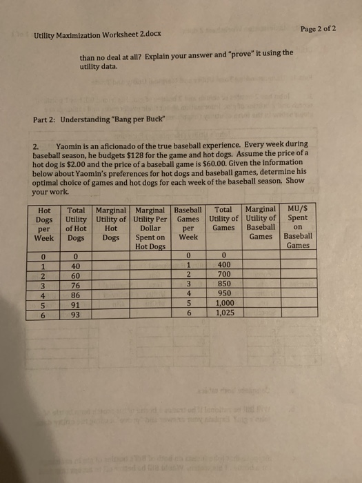 Solved Utility Maximization Worksheet 2.docx Page 1 of 2 | Chegg.com