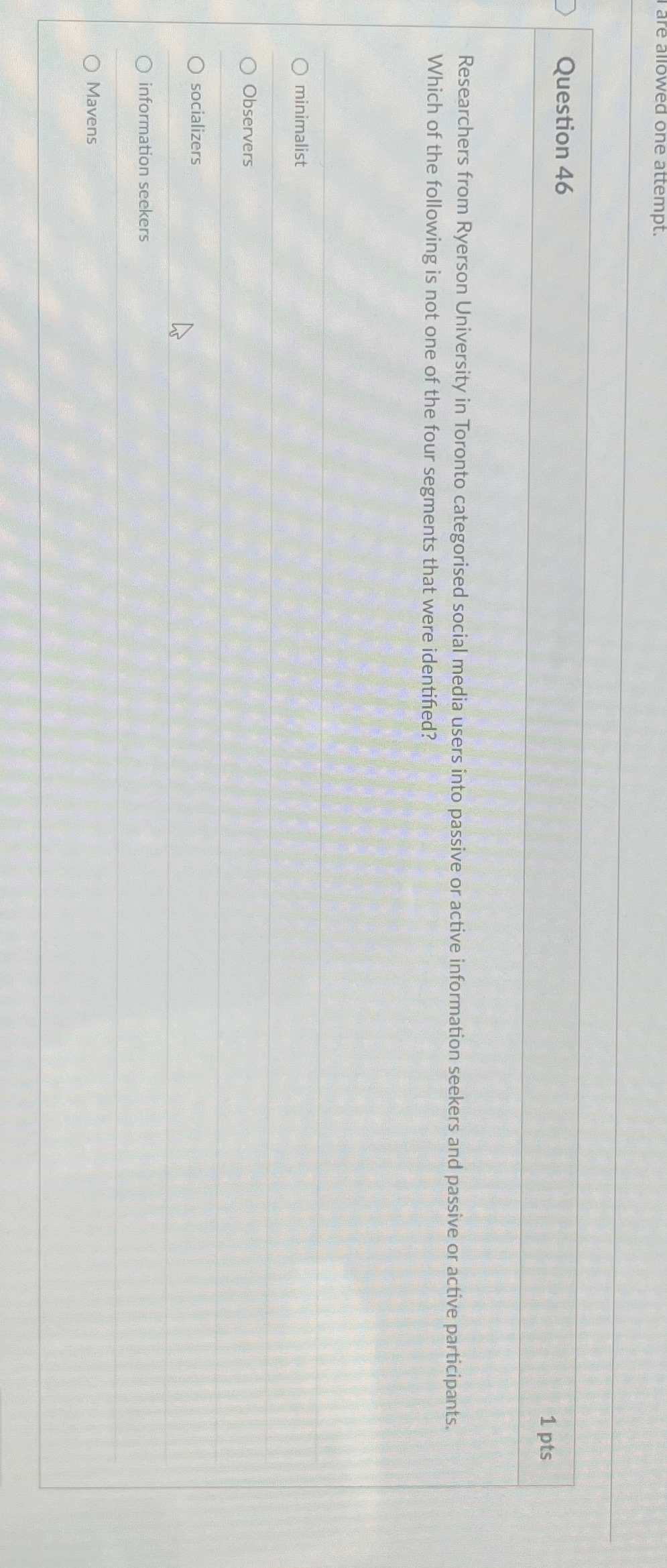 Solved iare allowed one attempt.Question 461ptsResearchers | Chegg.com