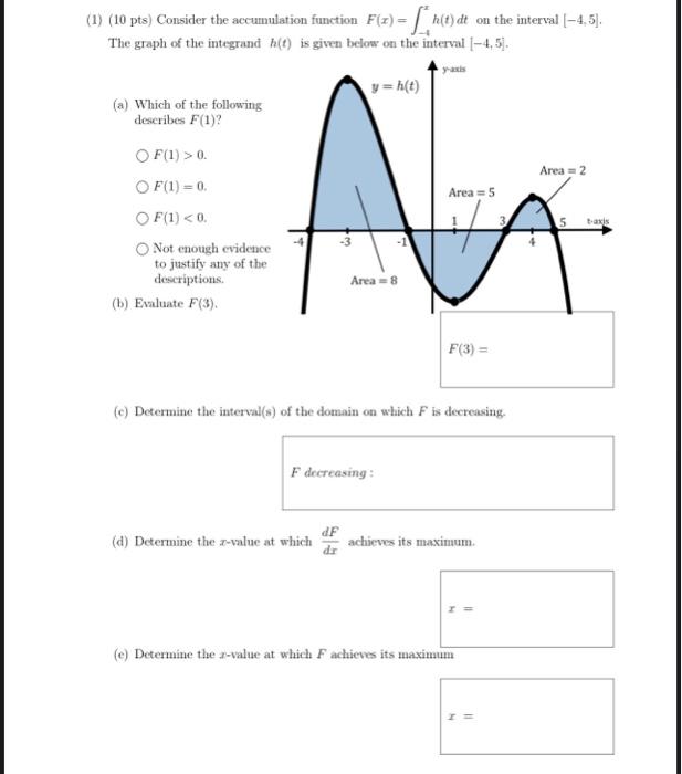 Solved (1) (10 pts) Consider the accumulation function | Chegg.com