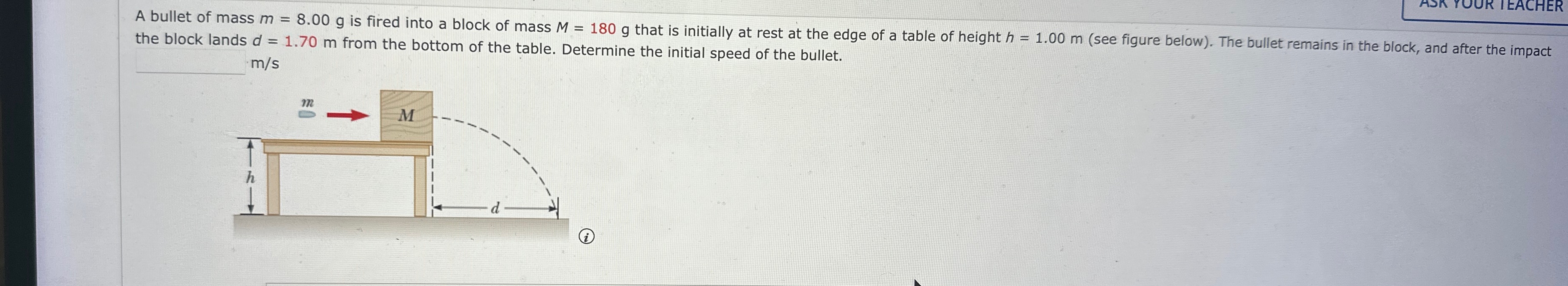 Solved A bullet of mass m=8.00g ﻿is fired into a block of | Chegg.com