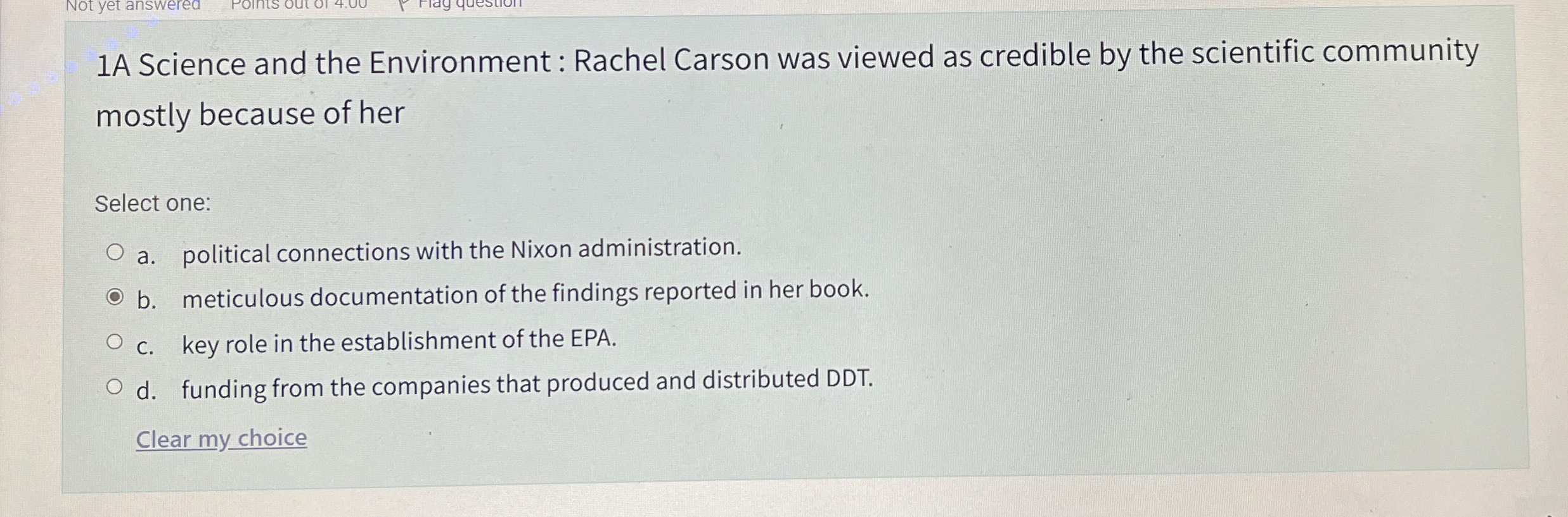Solved 1A Science and the Environment : Rachel Carson was | Chegg.com