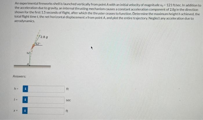 Solved An experimental fireworks shell is launched | Chegg.com