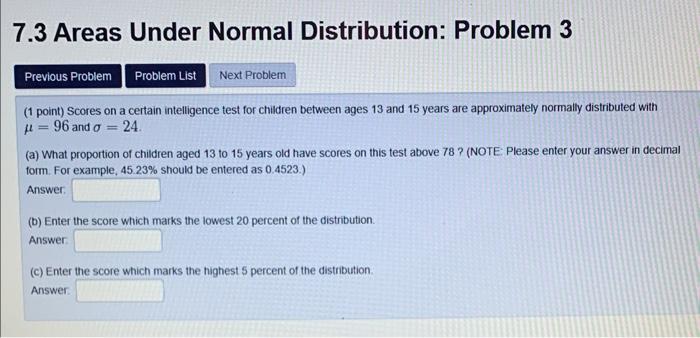 Solved 7.3 Areas Under Normal Distribution: Problem 3 (1 | Chegg.com