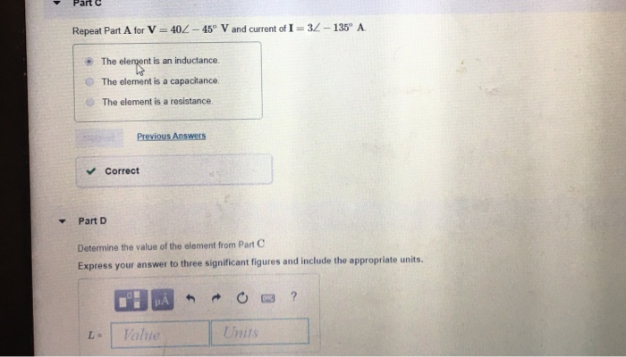 Solved P5.37 Part A A certain element has a phasor voltage | Chegg.com
