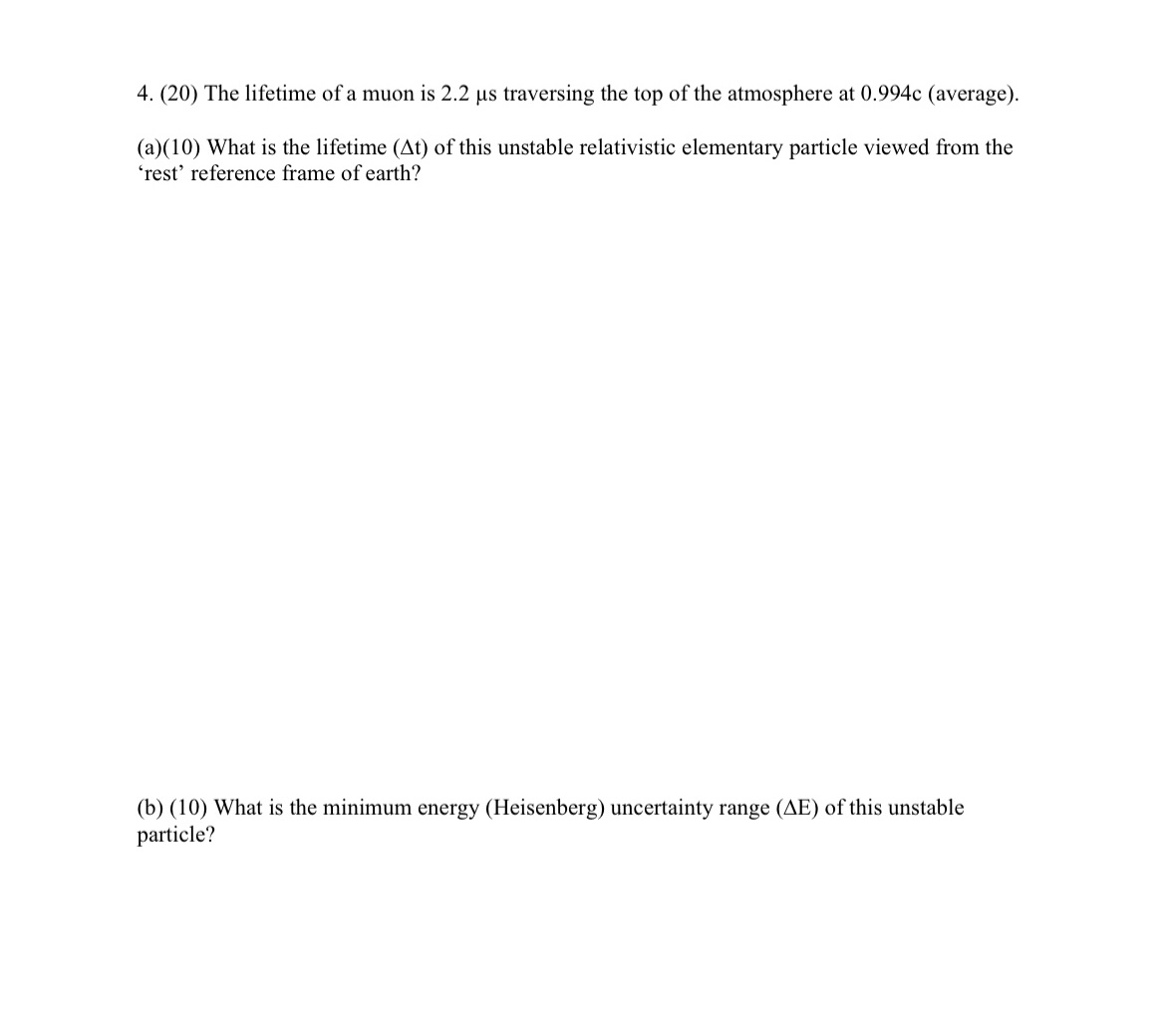 Solved (20) ﻿The lifetime of a muon is 2.2μs ﻿traversing the | Chegg.com