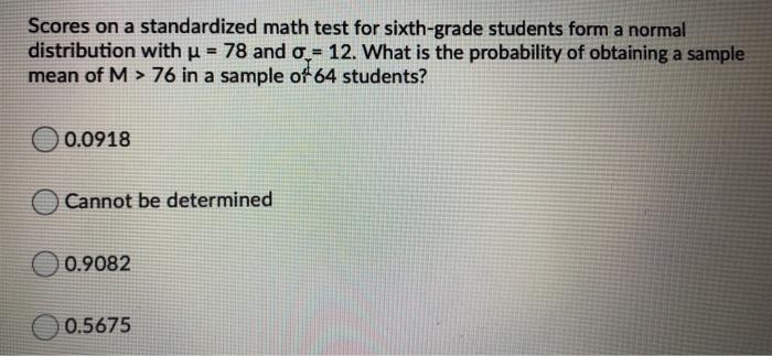 Solved Scores on a standardized math test for sixth-grade | Chegg.com