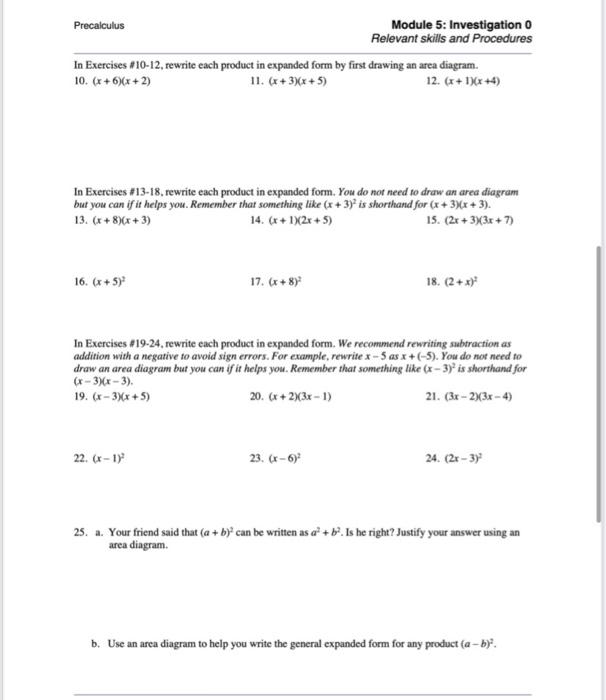 Solved Precalculus Module 5 Investigation Relevant Skills