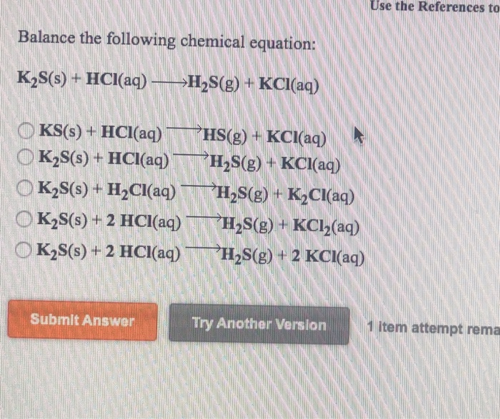 Solved Use the References to Balance the following chemical | Chegg.com