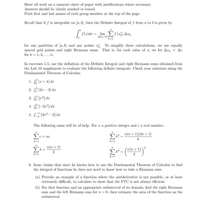 Solved Show all work on a separate sheet of paper with | Chegg.com