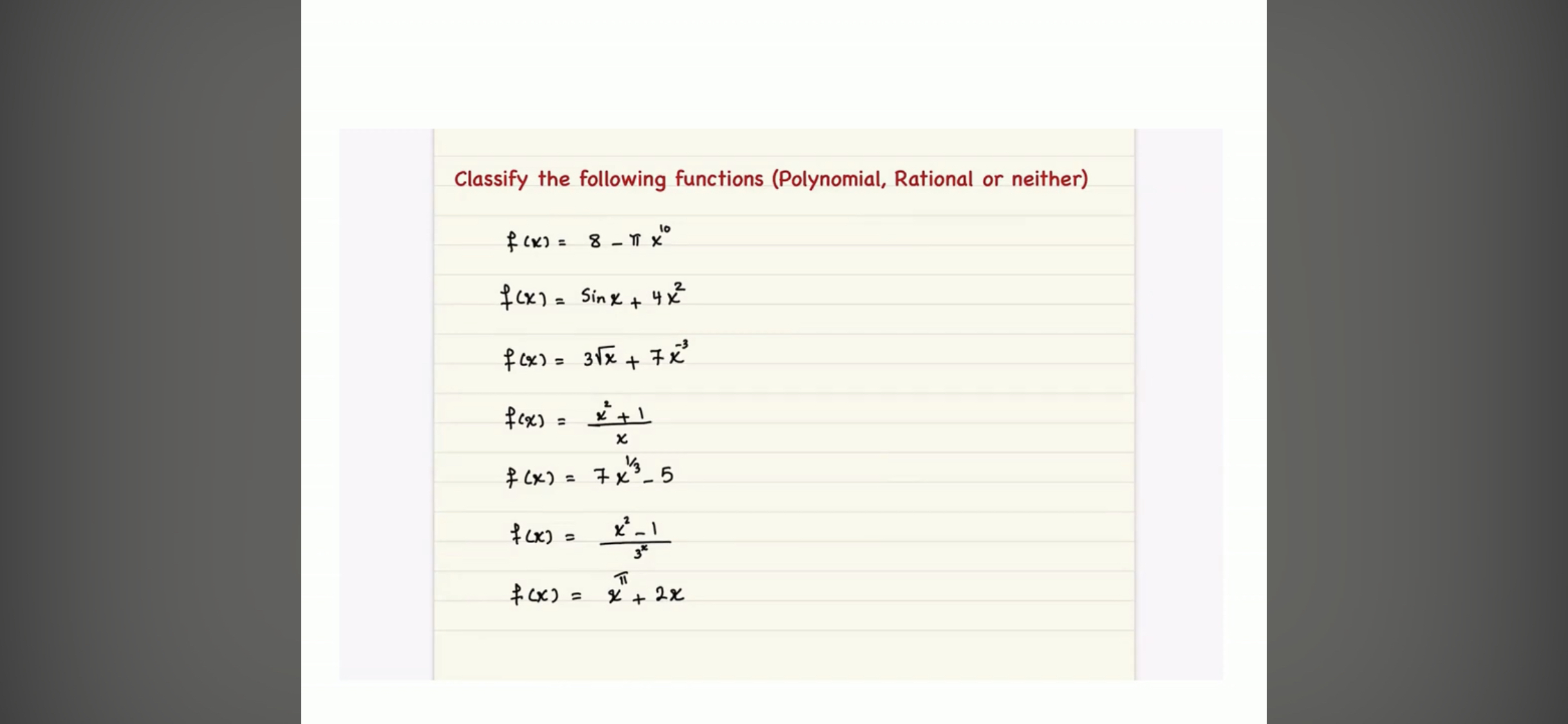 Solved Classify the following functions (Polynomial, | Chegg.com