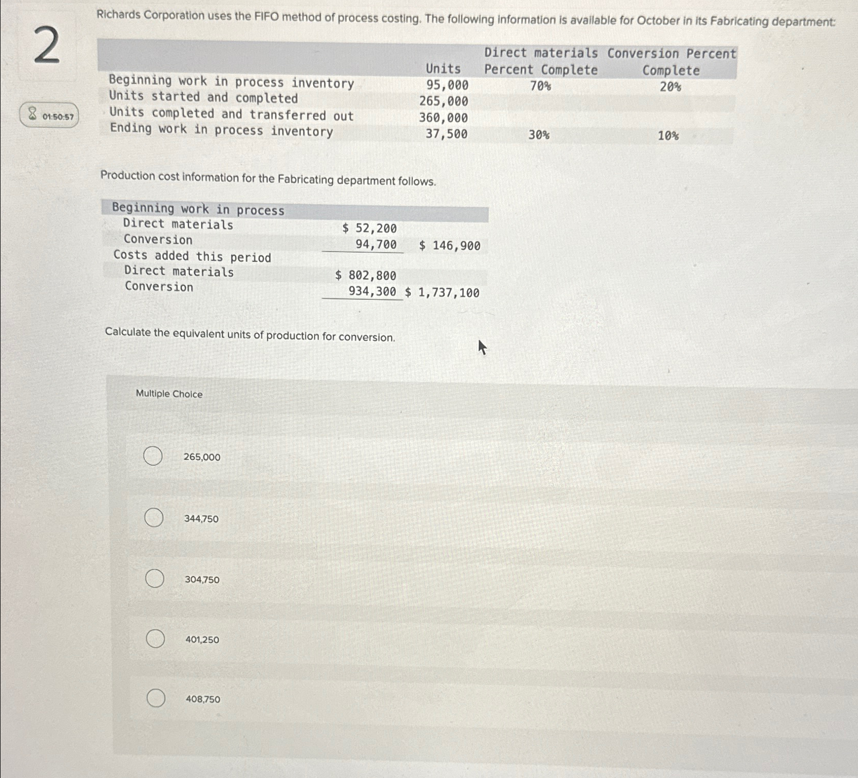 Solved Richards Corporation uses the FIFO method of process | Chegg.com