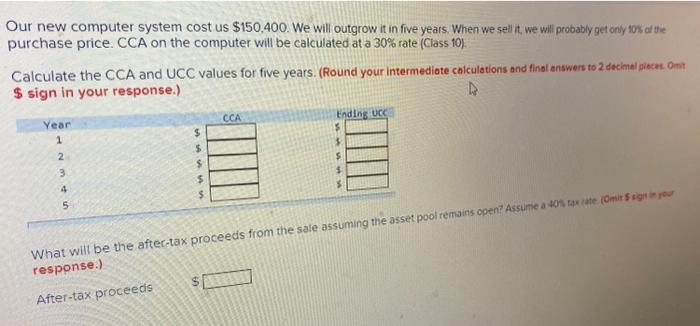 Solved Our new computer system cost us $150,400. We will | Chegg.com