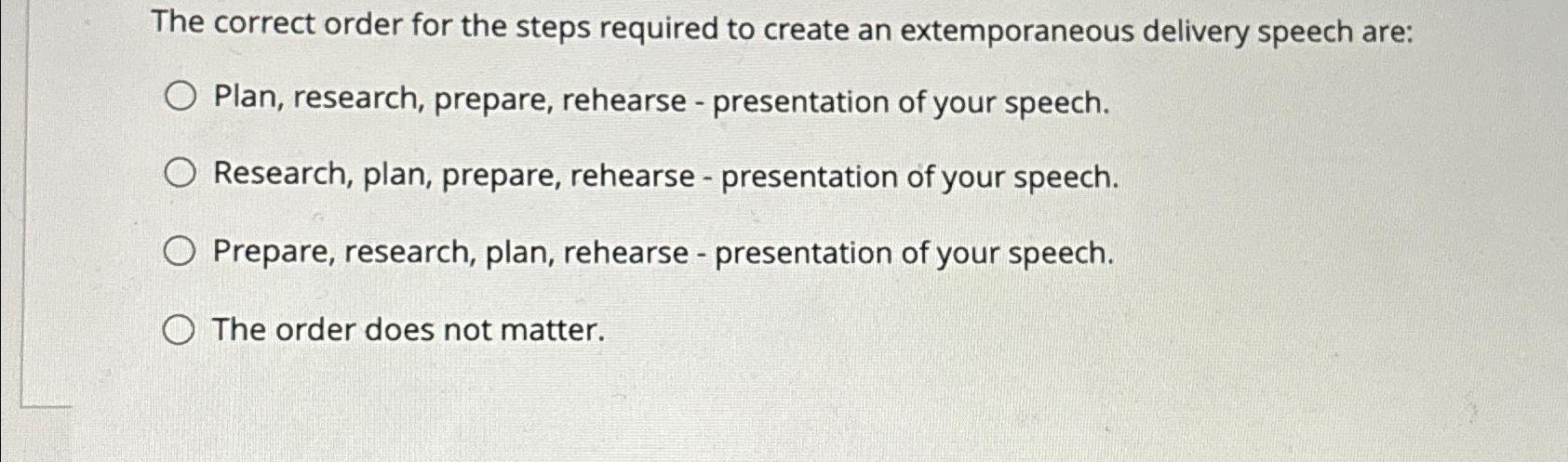 The correct order for the steps required to create an | Chegg.com