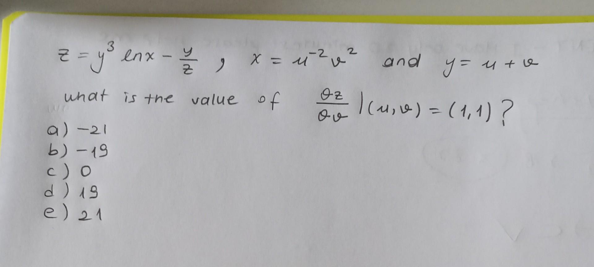 Solved URGENT PLEASE!!! HELP ME z= y^3lnx-y/z , x= u^-2 v^2 | Chegg.com
