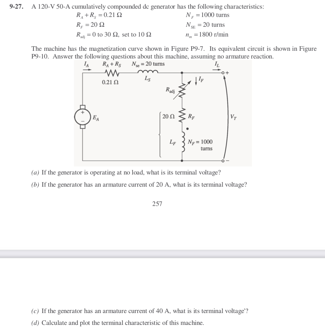 9-27. ﻿A 120-V 50-A cumulatively compounded dc | Chegg.com