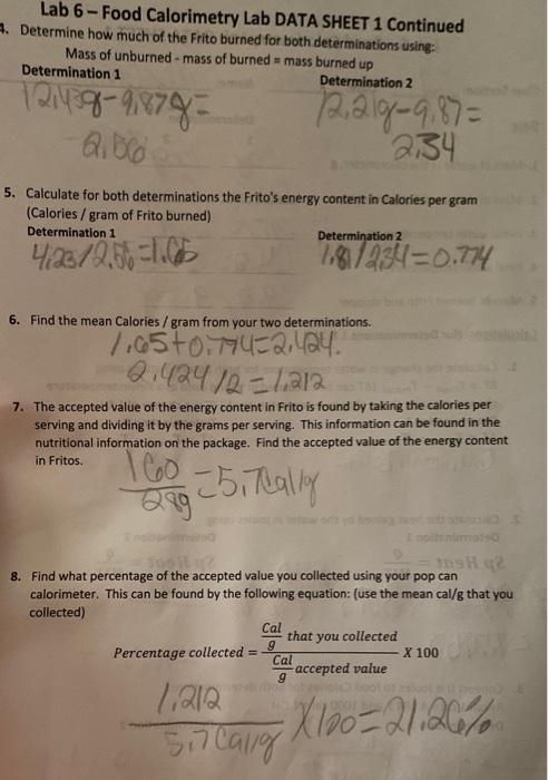 Solved Lab 6 - Food Calorimetry Lab Post-Laboratory | Chegg.com