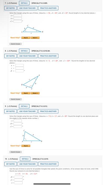 Solved 7. [-/3 Points] MY NOTES a = b = 2C = Solve the | Chegg.com