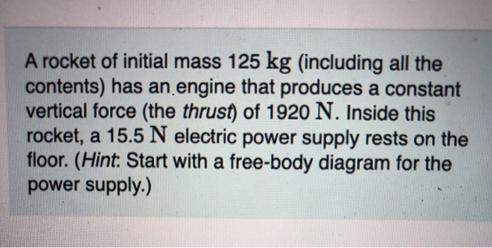 Solved A rocket of initial mass 125 kg (including all the | Chegg.com