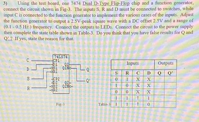 Solved 3) Using the test board, one 7474 Dual D-Type | Chegg.com