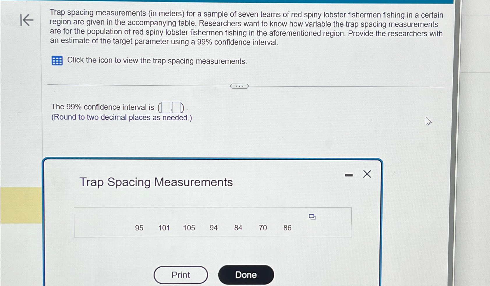Solved Trap spacing measurements (in meters) ﻿for a sample | Chegg.com