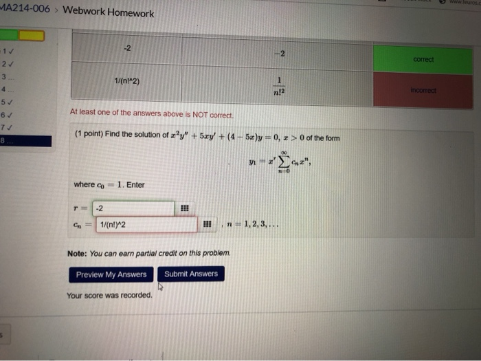 Solved MA214-006 > Webwork Homework -1 2 correct 1/(nl^2) | Chegg.com