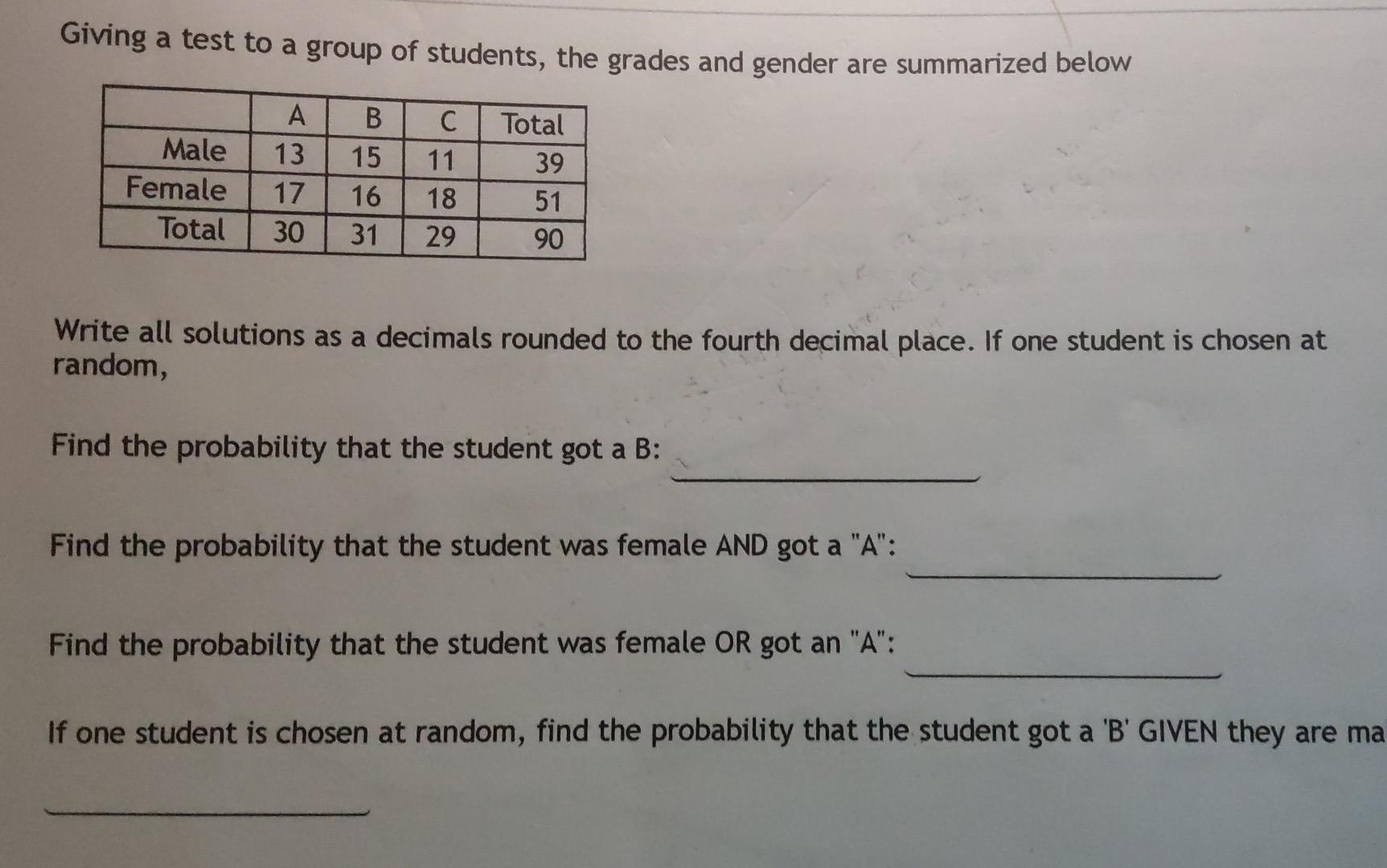Solved Giving a test to a group of students, the grades and | Chegg.com
