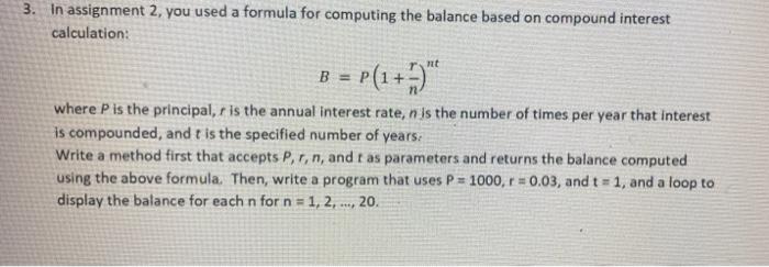 Solved 3. In assignment 2, you used a formula for computing | Chegg.com