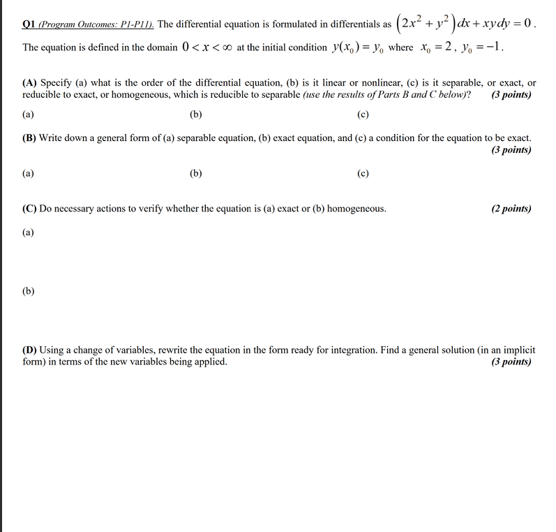 Q1 (Program ﻿Outcomes: PI-PII). ﻿The differential | Chegg.com