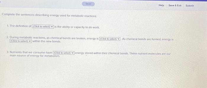 Solved Complete the sentences describing energy used for | Chegg.com