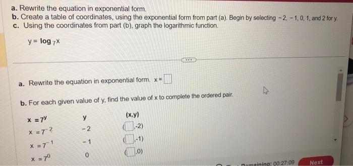Solved a. Rewrite the equation in exponential form. b. | Chegg.com
