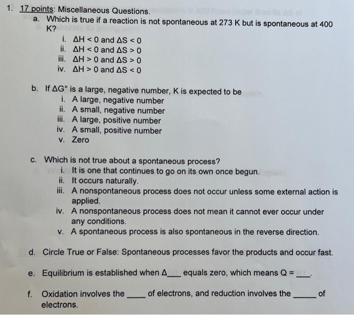 Solved 17 points: Miscellaneous Questions. a. Which is true | Chegg.com