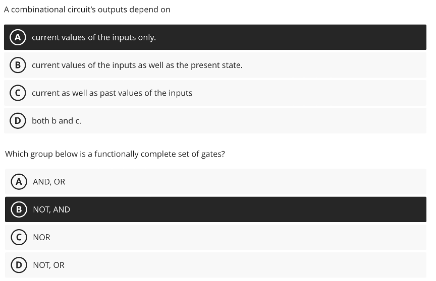 Solved A combinational circuit's outputs depend ona. | Chegg.com