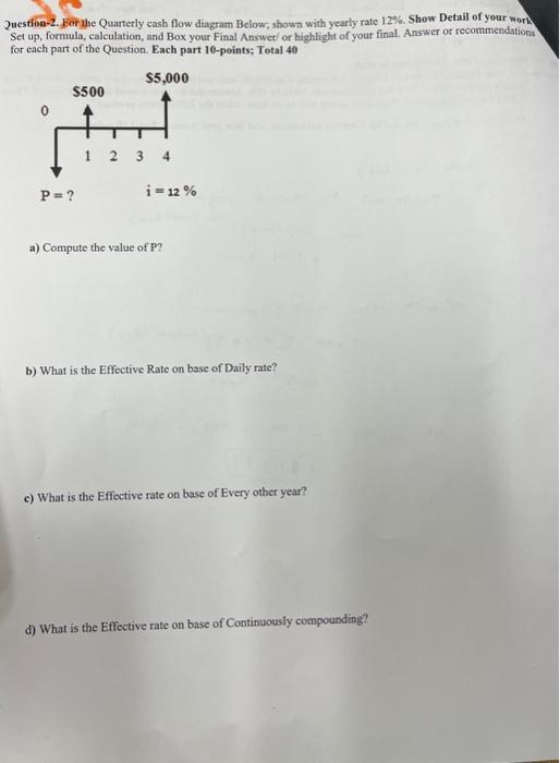 Solved Question-2. For the Quarterly cash flow diagram | Chegg.com