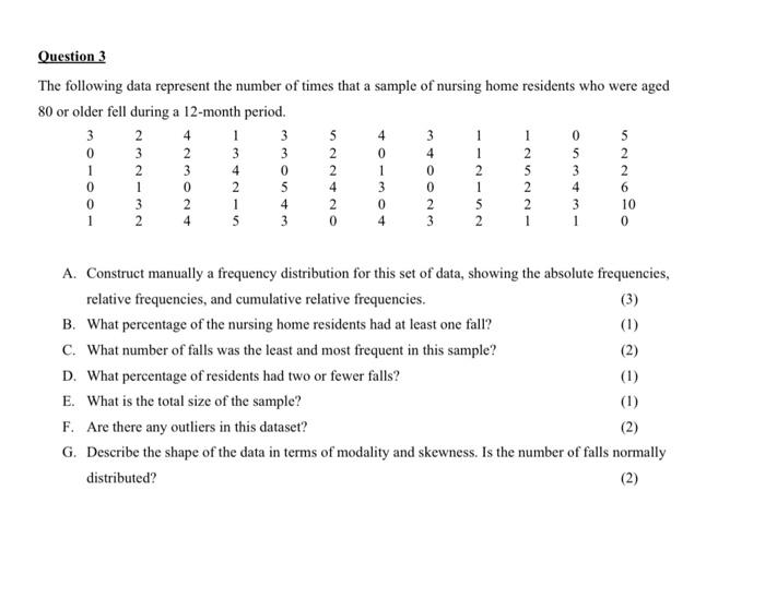 Solved Question 3 The following data represent the number of | Chegg.com