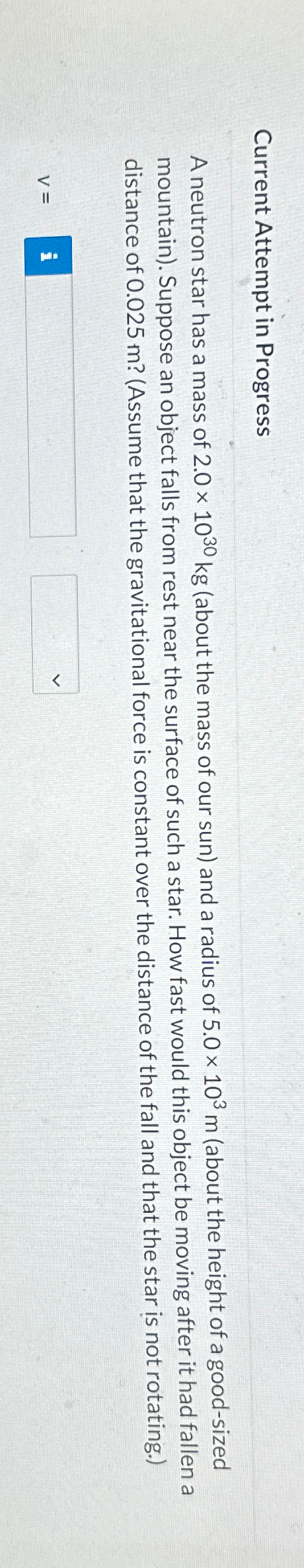 Solved Current Attempt in ProgressA neutron star has a mass | Chegg.com