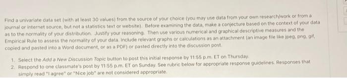 Solved Find a univariate data set (with at least 30 values) | Chegg.com