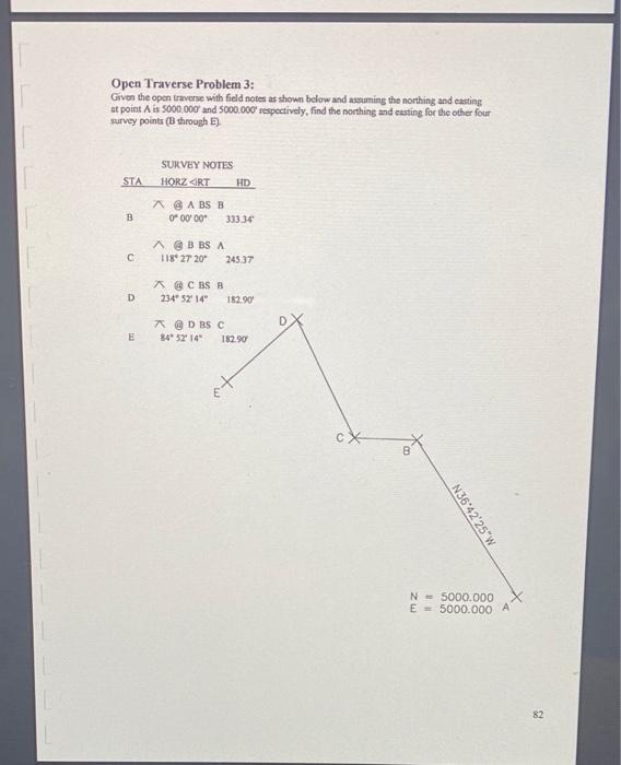 Solved Open Traverse Problem 3: Given the open traverse with | Chegg.com