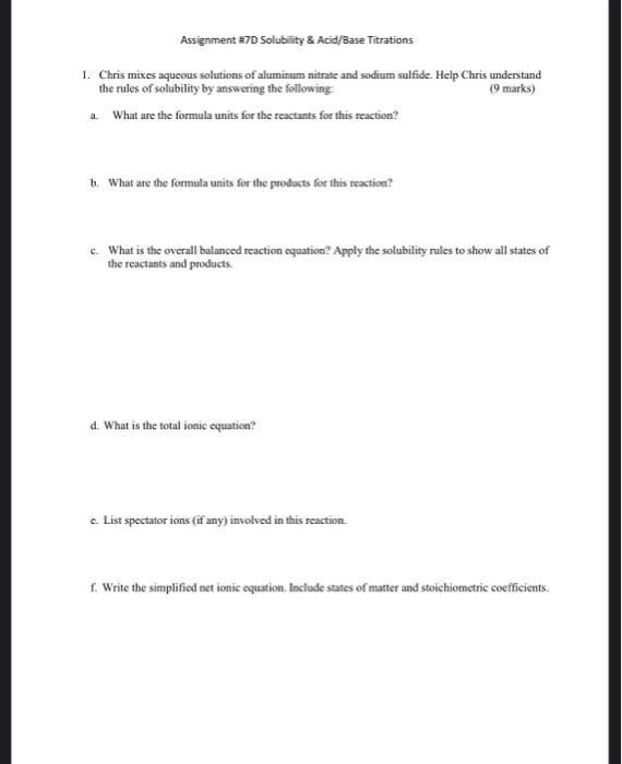 Solved Assignment =7D Solubility \&. Acid/Base Titrations 1. | Chegg.com