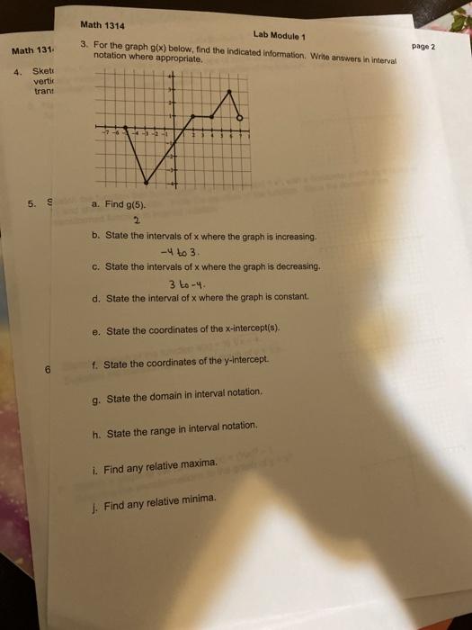 Solved Math 1314 Lab Module 1 Math 131 3. For the graph g(x) | Chegg.com