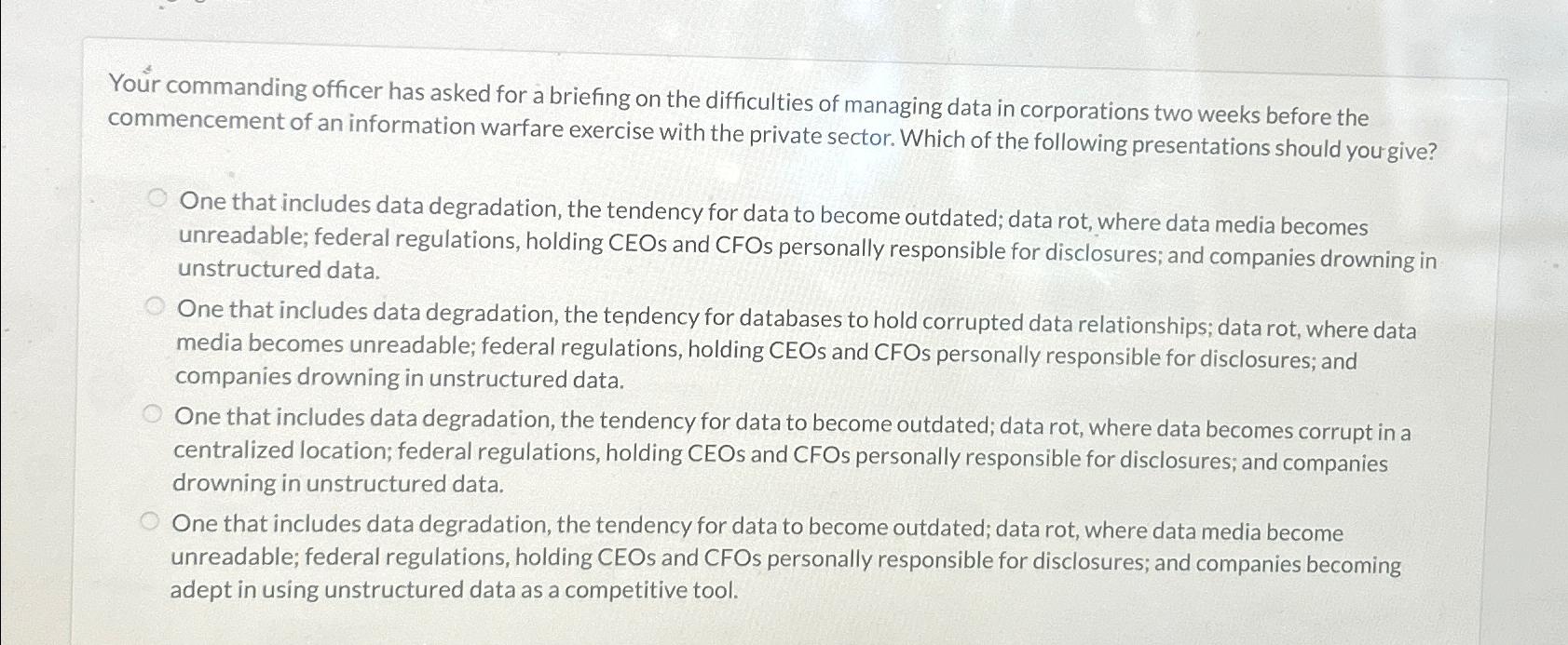 Solved Yoür commanding officer has asked for a briefing on | Chegg.com