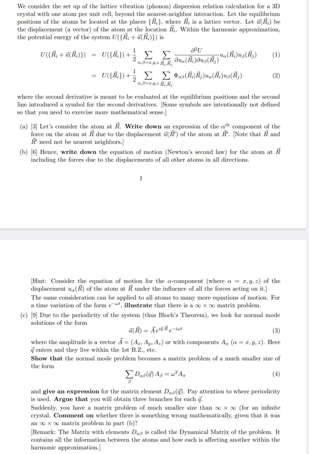 Solved We consider the set up of the lattice vibration | Chegg.com