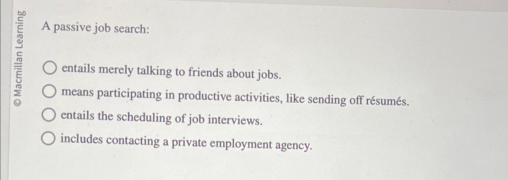 Solved 들 ﻿A passive job search:entails merely talking to | Chegg.com