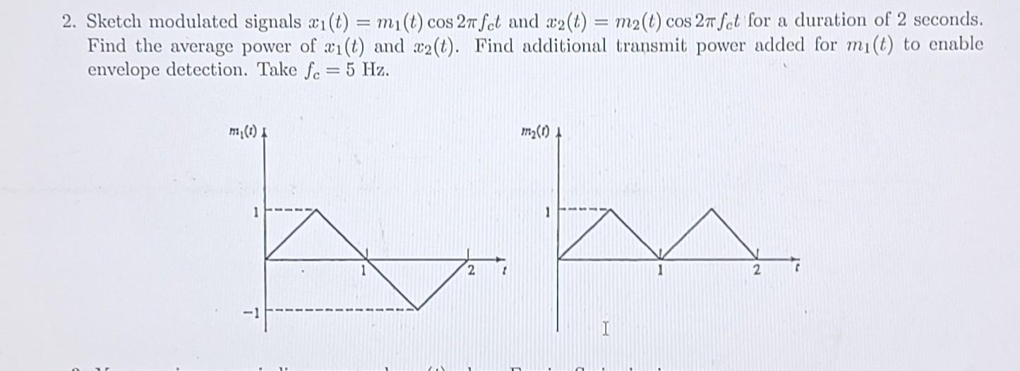 2. Sketch modulated signals x1(t)=m1(t)cos2πfct and | Chegg.com