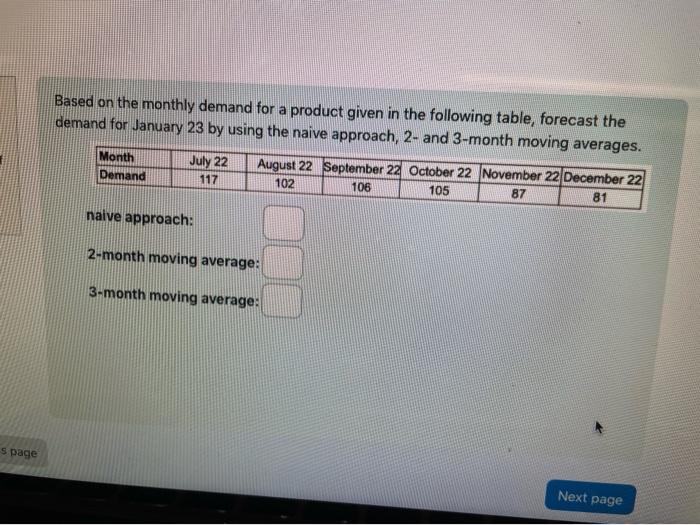 Solved Based on the monthly demand for a product given in | Chegg.com