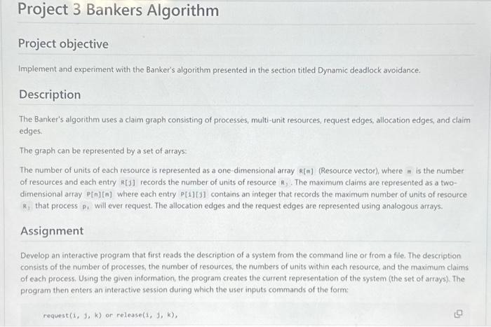 Solved Description The Banker's algorithm uses a claim graph | Chegg.com